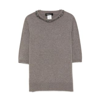 Fabiana Filippi Oberteil mit verziertem Kragen und kurzen &Auml;rmeln - - Knitwear - Damen - Braun - 2XS
