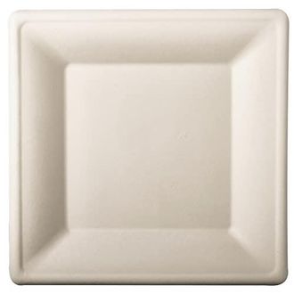 Papstar 82451 Lot de 50 Assiettes carr&eacute;es en Canne &agrave; Sucre Blanc 26 x 26 cm