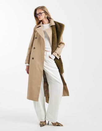 Asos Longline-Trenchcoat in Steinbeige mit Baumwollanteil und wasserabweisendem Finish-Neutral