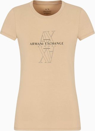 A|X Armani Exchange Womens Arte Sella, Embroidered and Printed Logo,Slim Fit,Brown,L