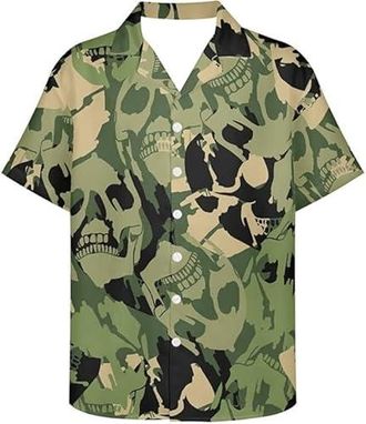 Keephen TangoDS Squelette Camouflage Chasse Impression 3D Chemise Hawaiienne pour Femmes Hommes Col &agrave; Revers Manches Courtes Chemises &agrave; Boutons F&ecirc;te Chemises 