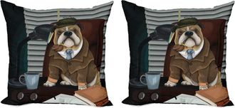 Abakuhaus Englische Bulldogge Kissenbezug Set (2St&uuml;ck), Detective Dog, doppelseitiges Digitaldruckdekor mit Rei&szlig;verschluss, 40 cm, Mehrfarbig