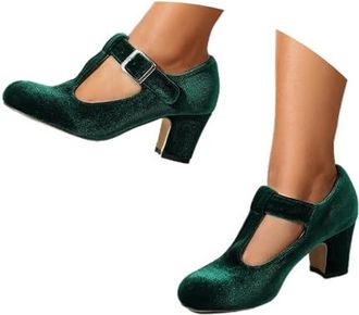 Generic Chaussures Talons Hauts pour Femmes Escarpins Femme légantes Bout Carré Plateforme Confortable et Classique avec Bride de Cheville fermée Mary Jane Da