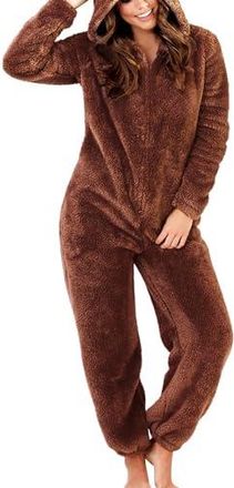 Generic 2024 Teddy Polaire Onesies pour Femmes Chaud Moelleux Pyjamas À Capuche Onesie Teddy Pyjamas Hiver Peluche À Capuche Flanelle Une Pièce Combinaison Co