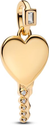 Pandora Moments Gravierbarer Herz Schl&uuml;ssel Anh&auml;nger mit 14k vergoldeter Metalllegierung und Zirkonia, Kompatibel ME und Moments, 364353C01
