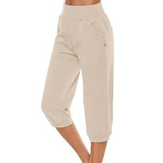 Generic Pantalon Court Femme &Eacute;t&eacute; Pantacourt Fluide Jambe Coton en Lin Pantalon de Jogging Legers pour Femme Pantalon de Longueur 3/4 &agrave; s&eacute;chage Rapide Pantalon