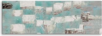 Paul Sinus Art 120x40cm Panoramabild abstrakt Leinwanddruck Kunstdruck Wandbild t&uuml;rkis blau beige grau