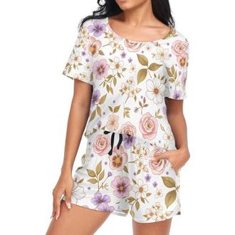 Mnsruu Ensemble de pyjama à manches courtes pour femme Motif cachemire, Multi754, XXL Taille courte