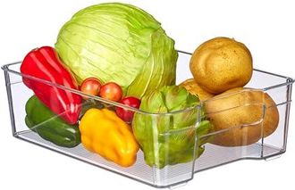 Relaxdays K&uuml;hlschrank Organizer, Lebensmittel Aufbewahrung, HBT 9 x 21,5 x 32 cm, K&uuml;hlschrankbox m. Griffen, transparent