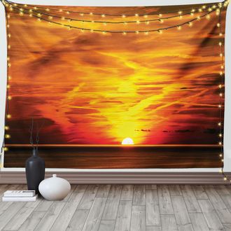 Abakuhaus Landschaft Wandteppich und Tagesdecke, Sonnenuntergang über Horizont Meer, aus Weiches Mikrofaser Stoff Wand Dekoration Für Schlafzimmer, 230 x 140 cm