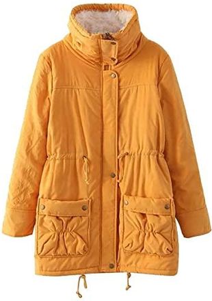 Generic Vestes pour femmes 2026 Manteau &eacute;pais mi-long de couleur unie dhiver doubl&eacute; en polaire avec poches, jaune, M
