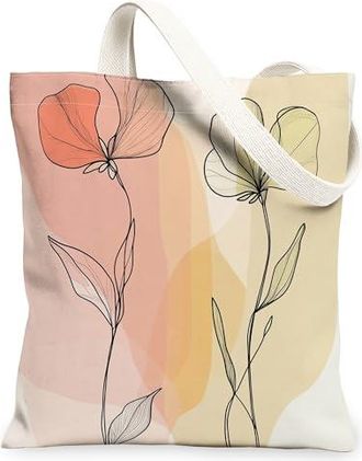 Generic Sac fourre-tout en toile de 33 x 38 cm, motif floral r&eacute;tro du milieu du si&egrave;cle, sac d&eacute;picerie r&eacute;utilisable pour femme, peinture esth&eacute;tique, amusante e