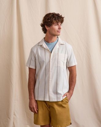 Faguo Chemise manches courtes &eacute;cru et bleu