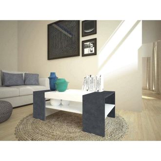 Dmora Dmora - Table basse, Made in Italy, table de salon, 110x60h40 cm, blanc brillant et gris cendré, avec emballage renforcé
