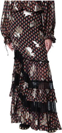 Etro Femme, Jupes, Multicolore, Taille: 36 FR Jupe Maxi en Soie et Dentelle avec Roses Fil Coup&eacute; et Motif Inspir&eacute; des Cravates