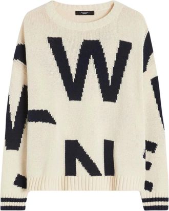 Max Mara Femme, Pulls, Beige, Taille: 44 FR Wkdcelebre Patterned Crew Neck