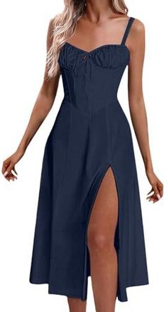 Generic Robe d&eacute;t&eacute; pour femme - Sans manches - Robe longue d&eacute;t&eacute; - Couleur unie - Dos nu - Robe de bandage, BU1, XXL