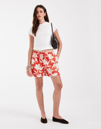 GANT Shorts mit Leinenmix und Blumenmuster in Rot
