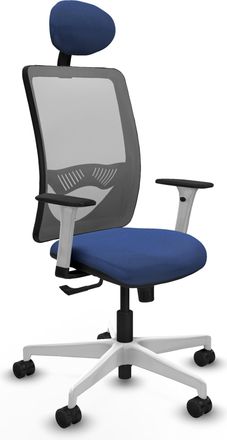 Piqueras y Crespo Blauer Schreibtisch Zulema mit wei&szlig;en und schwarzen Armlehnen, h&ouml;henverstellbare Lendenwirbelst&uuml;tze und festes Kopfteil, ausgestattet mit 3 Positionen