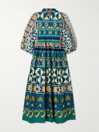 La DoubleJ Portofino Maxikleid Aus Baumwollpopeline Mit Falten - Mehrfarbig