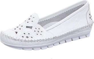 Gemini Damen Slipper Ballerina Leder Cutouts Blumenmuster 382336-01, Größe:37 EU, Farbe:Weiß