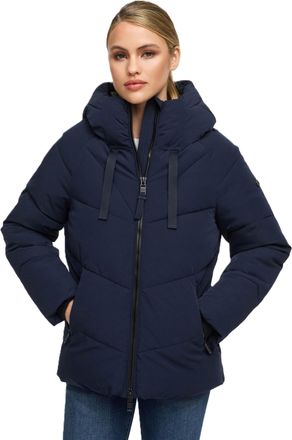 Marikoo Damen Winterjacke (XS-3XL) - gesteppt, mit fest integrierter Kapuze, 4 Taschen - N078 - Navy Größe XL - Gr.XL