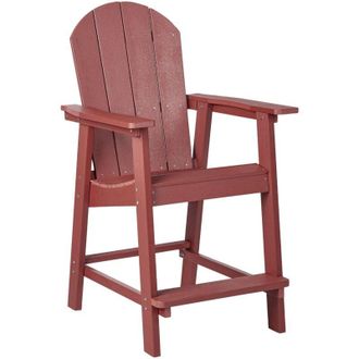 Beliani Garten Barstuhl Rot Kunstholz Breite Armlehnen Holzoptik Niedrige Sitzh&ouml;he Muskoka Adirondack Stil Terrasse Outdoor Gartenstuhl