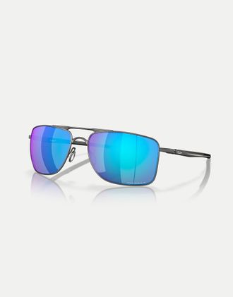 Oakley Gauge 8 - Rechteckige, polarisierte Sonnenbrille in mattem Graphitgrau und blau verspiegelten Gl&auml;sern