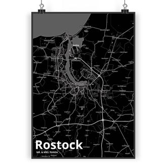 Mr. & Mrs. Panda Bild Rostock DIN A4 - Geschenk, Stadt, wanddeko, Dorf Karte Landkarte Map Stadtplan, Wandbild, Plakat, kunstdruck poster, drucke