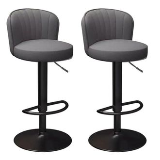 Generic Barhocker-Set (2Er-Set) mit Verstellbarer H&ouml;he, R&uuml;ckenlehne und Fu&szlig;st&uuml;tze - Gepolsterte Sitze, Robustes, Schwarz-Silbernes Metallgestell