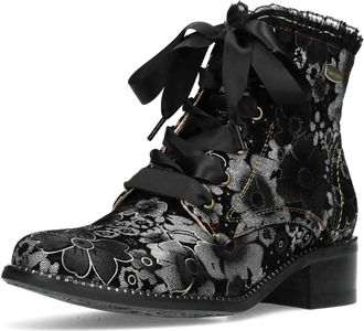 Laura Vita Damen Stiefelette Leder Blumenmuster Satinband Schn&uuml;rsenkel Emcmao 45, Gr&ouml;&szlig;e:38 EU, Farbe:Grau