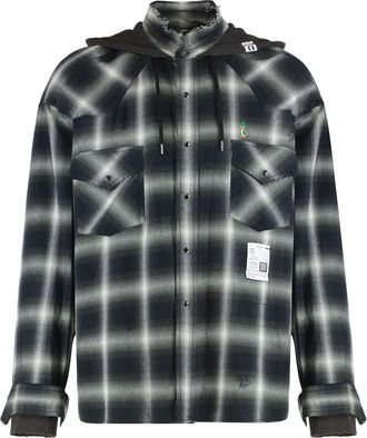 Miharayasuhiro Mihara Yasuhiro, Homme, Chemises, Vert, Taille: S Sweat &agrave; capuche Combine Checkered Shirt