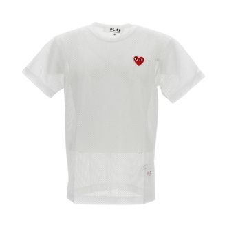 Comme Des Gar&ccedil;ons Mesh Logo-Patch T-Shirt - - Tops - Herren - Wei&szlig; - XL