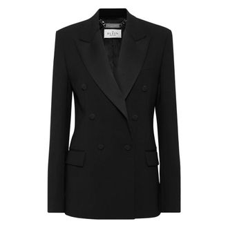 Philipp Plein Crepe and Satin Double-Breasted Blazer Dame - - Jackets - Damen - Schwarzk - XL