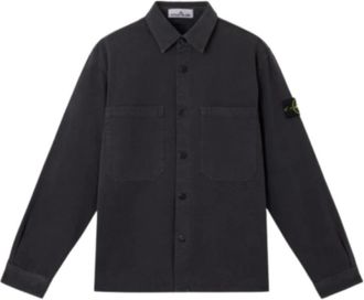 Stone Island Homme, Vestes, Bleu, Taille: S Chemise Panama en coton effet Old