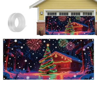Generic Urlaub Garage T&uuml;rbanner - UV-fluoreszierender Weihnachtshintergrund, festliche Au&szlig;endekoration | Winter Wohnkultur Familienfeiern Garten Garten Hinter