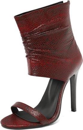 Generic Sandales d&eacute;t&eacute; en peau de serpent &agrave; bout ouvert et fermeture &eacute;clair &agrave; la cheville pour femme, Rouge, 40.5 EU