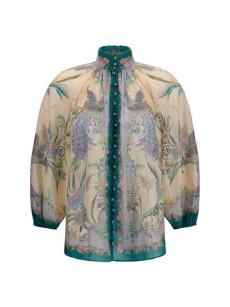 Zimmermann Womens Shirt Indra Cream Silk-Blend Scarf Floral Cotton Jacket