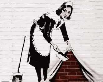 1art1 Banksy Poster Zimmerm&auml;dchen, Untergekehrt Plakat | Bild 50x40 cm