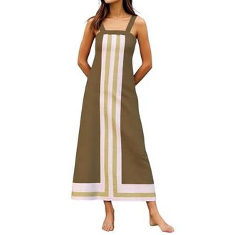 Generic Robe d&eacute;t&eacute; pour femme - Style boh&egrave;me - Motif floral - Style d&eacute;contract&eacute; - Couleur bloc - Maxi plage - Robe de plage, kaki, XL