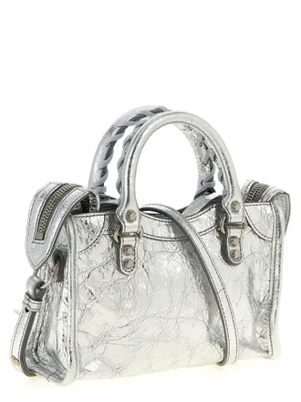 Balenciaga Womens Silver Lamb Leather Crossbody Bag