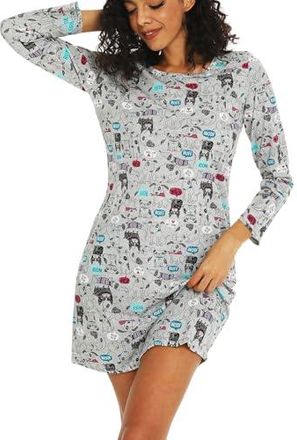 Mia Lucce Chemise de Nuit Femme Manches Longues Coton Chemises de Nuit Femme V&ecirc;tement De Nuit Rond S-3XL