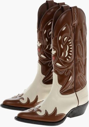 Dsquared2 Two-Tone Brushed Leather COWBOY Western Boots size 43
