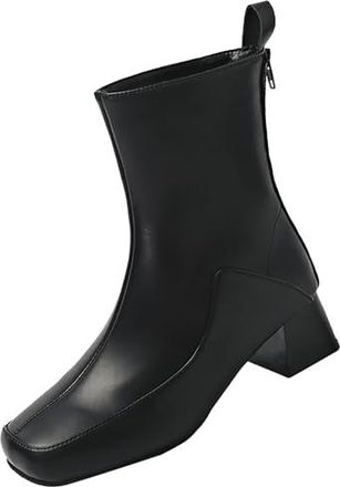 Generic Bottines &agrave; bout carr&eacute; pour femme &agrave; talon &eacute;pais classique &agrave; talon bas militaire bottes de combat imperm&eacute;ables en cuir v&eacute;ritable imperm&eacute;ables antid&eacute;rapa