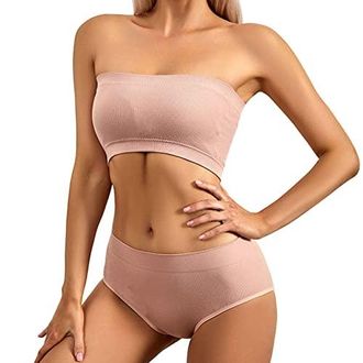 Generic Haut sexy sans bretelles avec soutien-gorge rembourr&eacute; - Ensemble de lingerie et ensemble de culottes carr&eacute;es - Rouge, Rose, taille unique