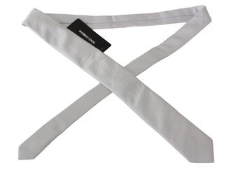 Dolce & Gabbana White Patterned Classic Mens Slim Necktie Tie Nylon Silk