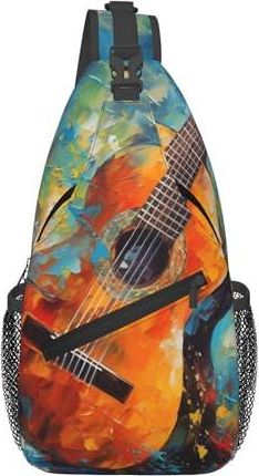 Generic Sacoche Port&eacute; &eacute;paule Guitare aquarelle Musique color&eacute;e Casual Sling Sac &agrave; Bandouli&egrave;re Durable Sac &agrave; Dos De Voyage pour Homme Femme Randonn&eacute;e