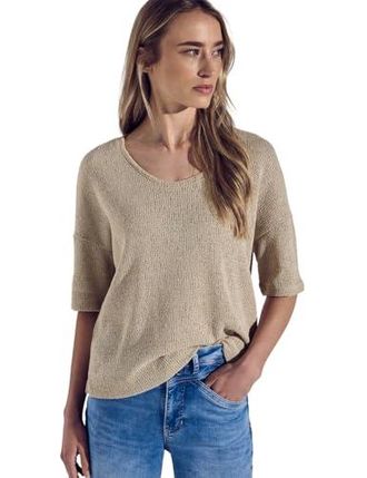 Street One A322692 T-Shirt avec d&eacute;tails paillet&eacute;s, Moonstone Sable, 40 Femmes