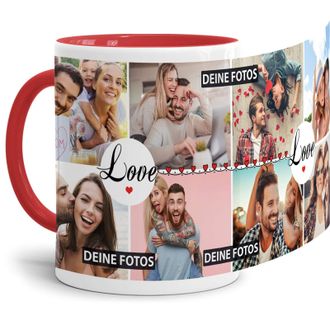 Tassendruck Tasse mit Spruch Love zum SELBSTGESTALTEN mit Foto-Collage f&uuml;r 8 WUNSCHFOTOS - Fototasse personalisiert - Pers&ouml;nliche Geschenkidee f&uuml;r Freunde und Fam