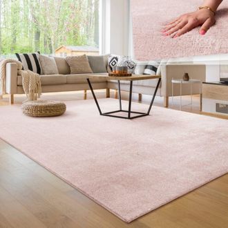 Paco Home Paco Home - Tapis Moderne Salon &agrave; Poils Courts Lavable Doux Uni Effet Fourrure Antid&eacute;rapant 240x340 cm, Rose